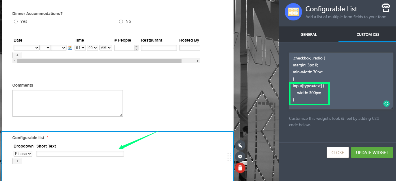 Configurable List Widget Widen Text Field